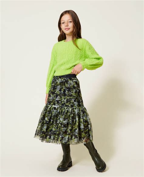 Jupe Longue En Tulle Camouflage Enfant Vert Twinset Milano