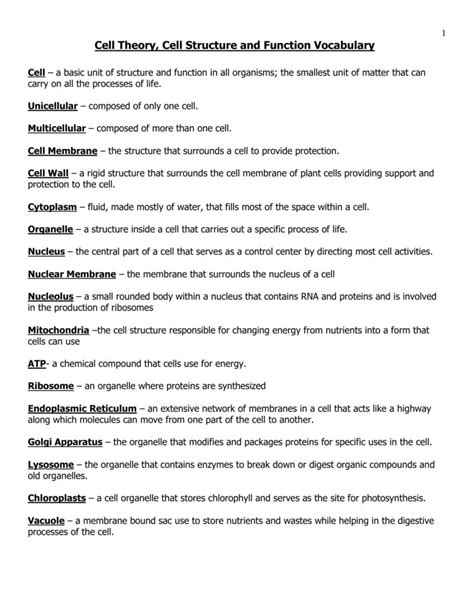 Cell Structure And Processes Worksheet Answers — Db