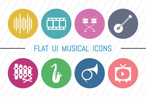 플랫 Ui 8 색상 음악 아이콘 설정합니다 Eps10입니다 매우 유용한 음악 아이콘 설정 간단한 그림입니다 웹 모바일 소프트웨어