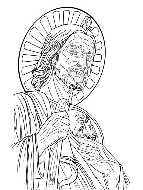 San Judas Tadeo Black And White Sketch Coloring Page