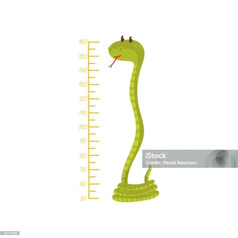 아이 높이 미터 및 긴 녹색 뱀 어린이 방 위한 장식 벽 스티커입니다 파충류의 캐릭터를 만화 평면 벡터 디자인 0명에 대한 스톡