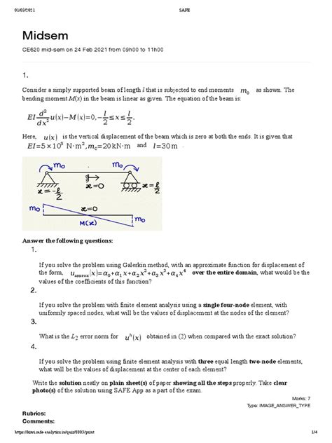 Midsem Ce620 Mid Sem On 24 Feb 2021 From 09h00 To 11h00 Pdf Finite Element Method Bending