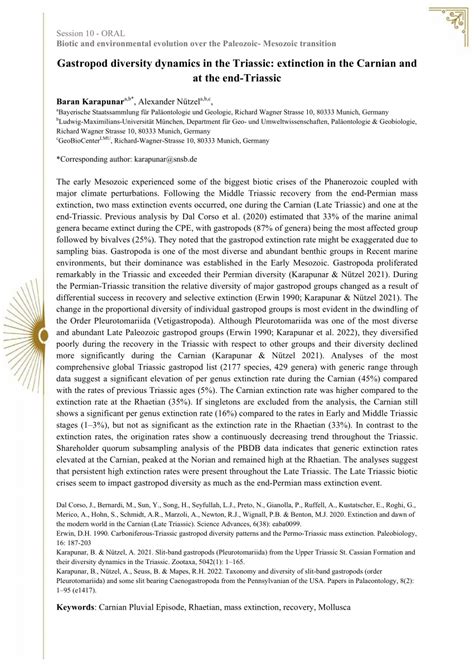 Pdf Gastropod Diversity Dynamics In The Triassic Extinction In The