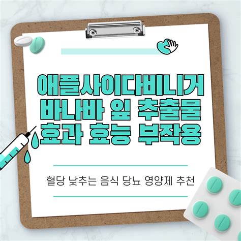 애플사이다비니거애사비 바나바잎추출물 효과 효능 부작용 섭취 방법 혈당 낮추는 음식 당뇨 영양제 추천