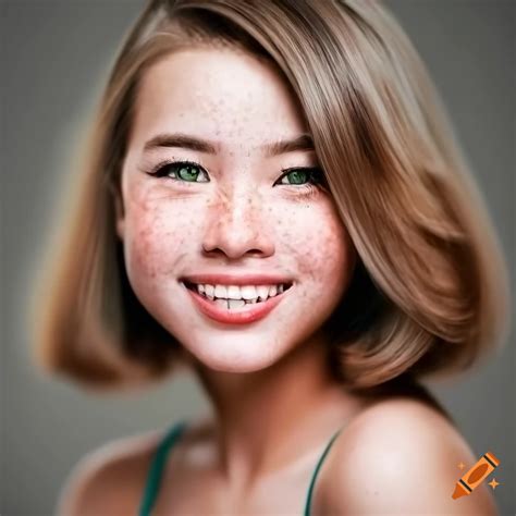 Portrait Of A Beautiful Young Woman With Freckles And Green Eyes On Craiyon