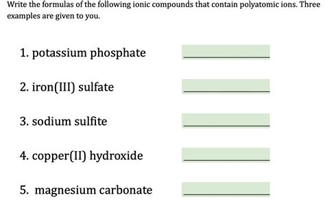 Solved Write The Formulas Of The Following Ionic Compounds Chegg
