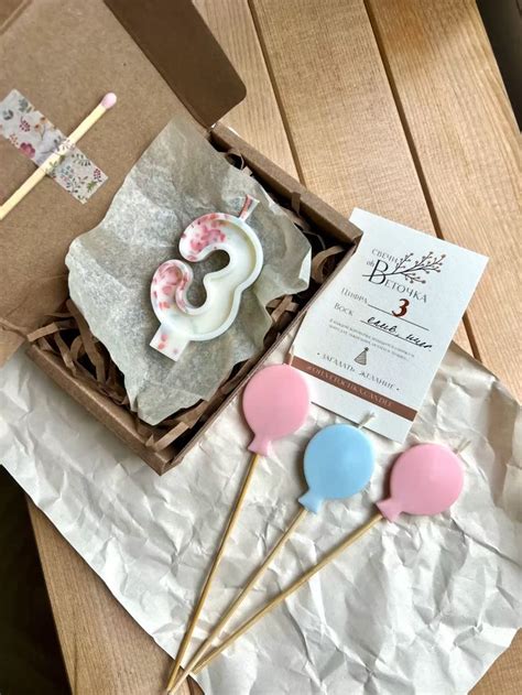 Свеча цифра в торт ручная работа розовый голубой шарики свечи Самодельные свечи Соевые свечи