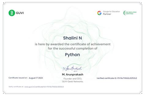 Shalini N On Linkedin Python Programming Certification Guvi