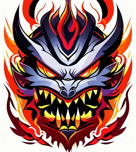 Devil Skull With Fire Flames In The Hell Stock Illustration