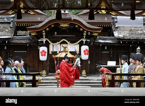 Shinto Priest At Hirano Shrine Before Cherry Blossom Procession Called