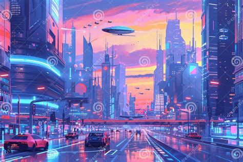 In A Futuristic Cityscape Autonomous Vehicles Glide Alongside Ai Controlled Drones Creating A