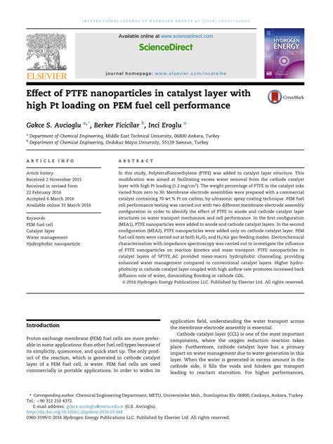 Pdf Effect Of Ptfe Nanoparticles In Catalyst Layer With High Pt Loading On Pem Fuel Cell