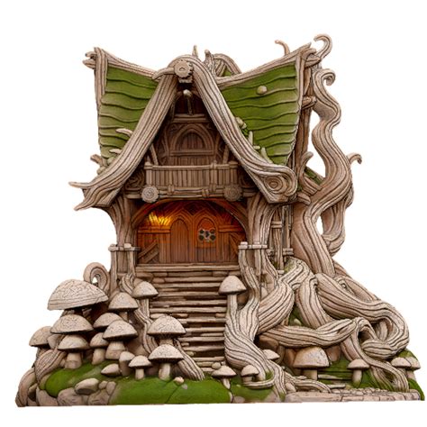 Druid Witch Cottage 3d Model Stl Organic Root Mushroom House And Forest