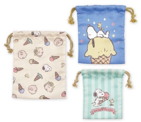 【楽天市場】【送料無料】【スヌーピー】【snoopy】巾着3pセット【アイスクリームファクトリーシリーズ】【ピーナッツ】【ウッドストック