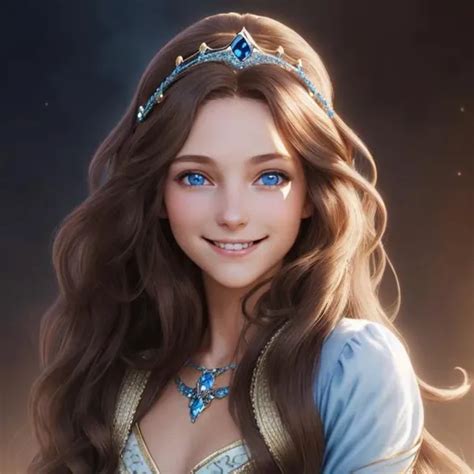 Fantasy Long Flowy Wavy Brown Hair Blue Eyes Royal T