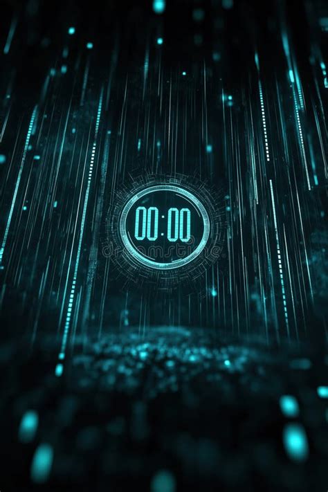 Digital Countdown Timer In A Futuristic Blue Environment With Flowing