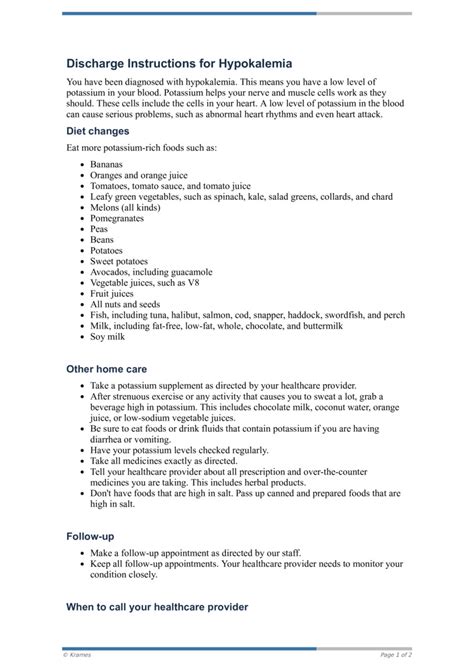 Text Discharge Instructions For Hypokalemia HealthClips Online
