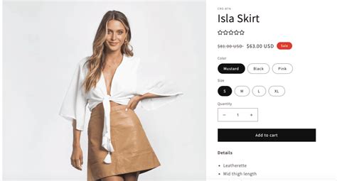 The CTA Button And Size Chart Increase Conversion Rates With The Add To Cart Buy Now And