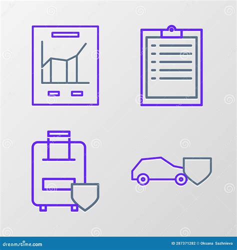 Set Line Car With Shield Traveling Baggage Insurance Clipboard