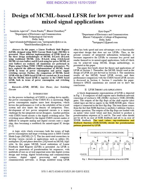 Design Of Mcml Based Lfsr For Low Power And Mixed Signal Applications Pdf Cmos Mosfet