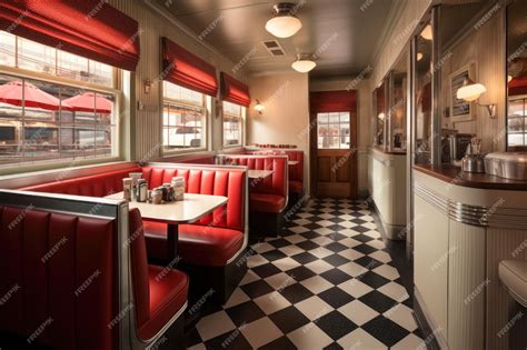 A Classic Diner Booth With Checkered Flooring Created With Generative