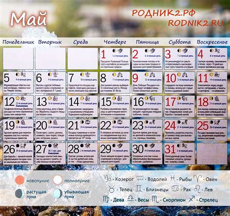 РОДНИК2 Лунный календарь садовода и огородника на май Бердск
