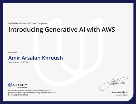 completed generative ai course by udacity and aws arsalan khroush