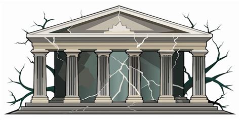 Premium Vector A Drawing Of A Building With Columns And A Broken Window