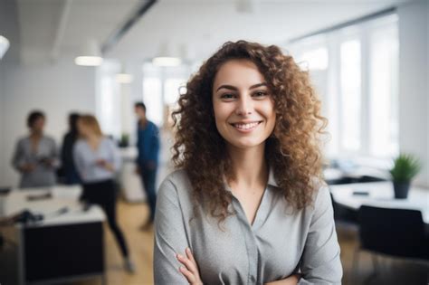 Premium Ai Image Portrait Of A Happy Curly Haired Brown Haired Girl