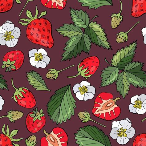 Patrón sin costuras con fresas estilo dibujado a mano Vector Premium