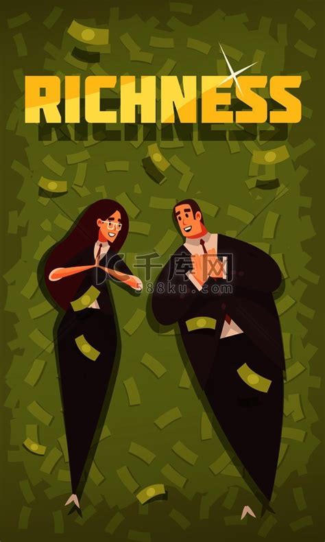 富人平面卡通垂直横幅富有时尚的夫妇穿着飞行的美元背景矢量插图背景图片免费下载海报banner高清大图千库网图片编号6331210