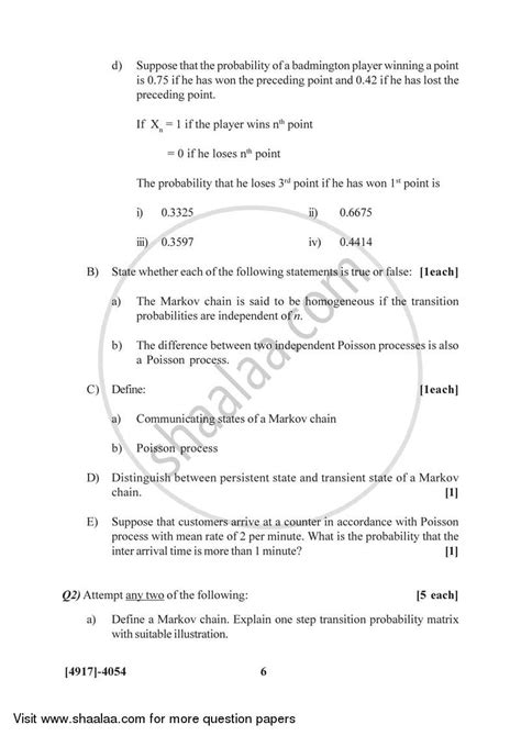 Introduction To Stochastic Processes 2015 2016 Bsc Statistics Semester 6 Tybsc 2013 Pattern