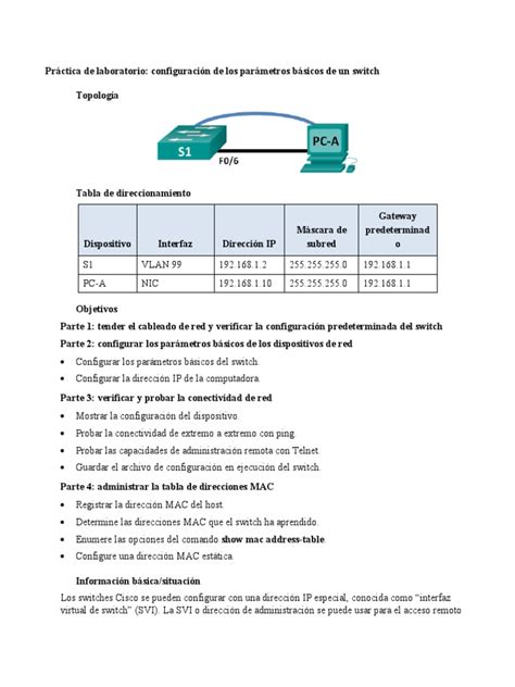 2 1 1 6 lab configuring basic switch settings pdf dirección ip