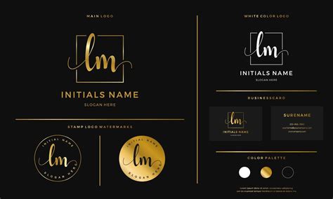 Golden Initial Lm Letter L M Handwriting Logo Design Line Square