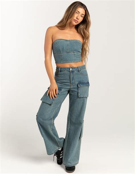 Rsq Womens Denim Tube Top Medium Wash Tillys
