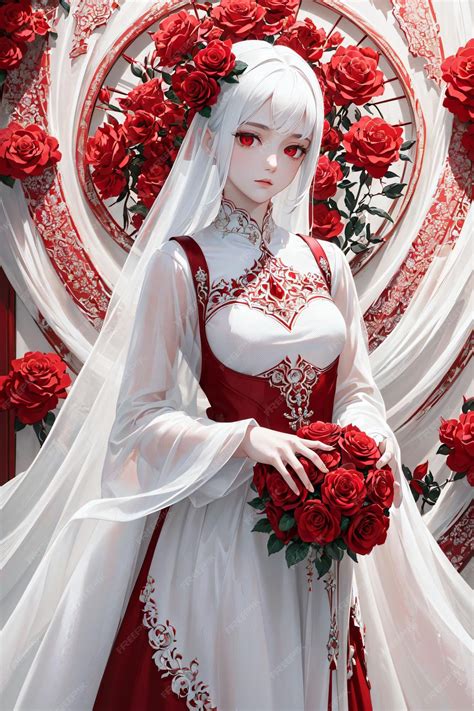 Premium Ai Image Girl With Red Eyes And White Hair Wearing White