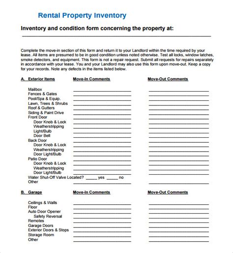 Free 5 Sample Landlord Inventory Templates In Pdf Ms Word