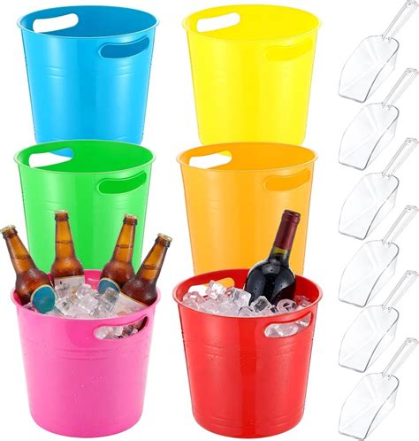 Meekoo 6 Pcs Plastic Ice Buckets For Parties With 6 Scoops