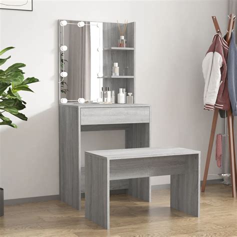 ENSEMBLE DE COIFFEUSE avec LED Sonoma gris Bois d ingénierie EUR 303 47