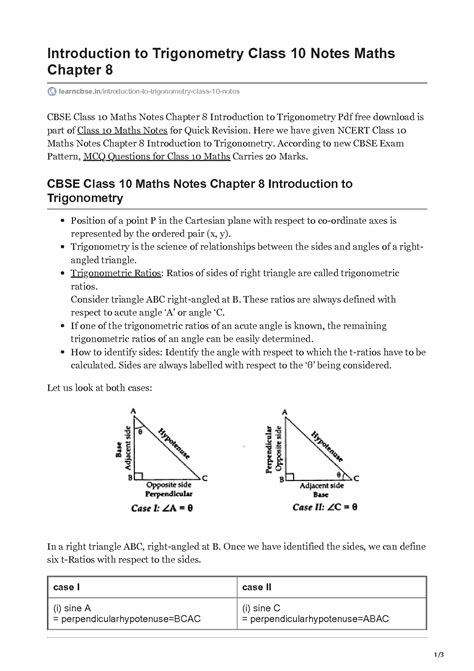 Solution Introduction To Trigonometry Class Rivision Notes Maths