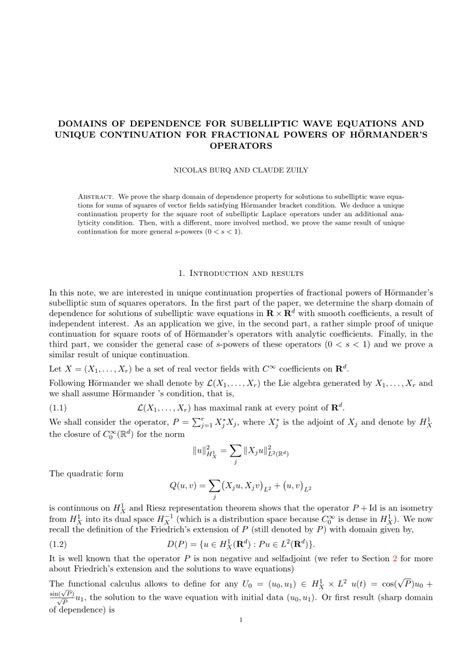 Pdf Domains Of Dependence For Subelliptic Wave Equations And Unique