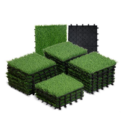 Craftvie Artificial Grass Tiles Outdoor Turf Squares 12x12 In Pack 27