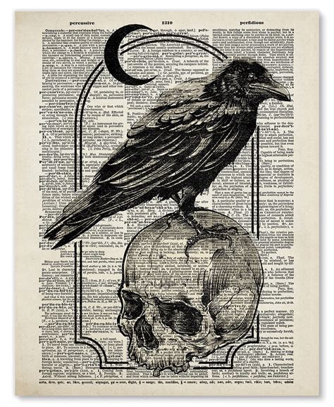 Buy Edgar Allan Poe Art Print Raven And Skull Creepy Gothic Decor