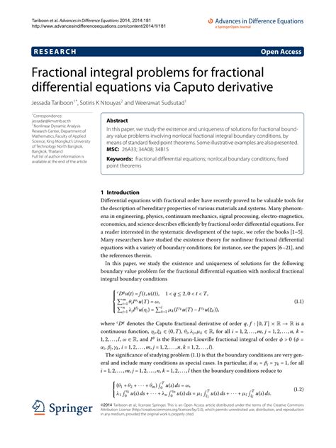 PDF Fractional Integral Problems For Fractional Differential Equations Via Caputo Derivative