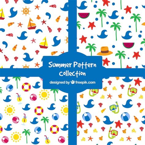 Diverse Decoratieve Patronen Met Zomerelementen Gratis Vector