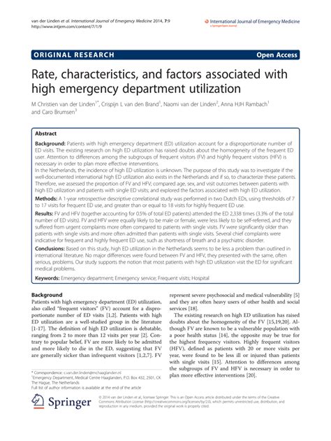 Pdf Rate Characteristics And Factors Associated With High Emergency Department Utilization
