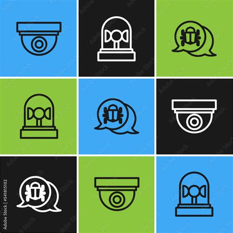Set Line Security Camera System Bug And Flasher Siren Icon Vector Stock Vector Adobe Stock
