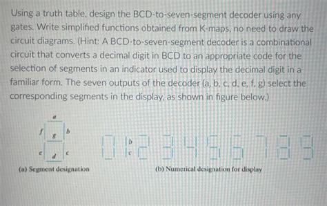 Solved Using A Truth Table Design The BCD To Seven Segment Chegg