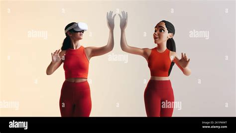 Woman Experiencing A 3d Simulation In The Metaverse Young Woman