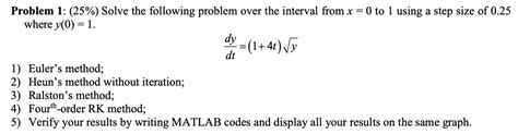 Problem I 25 Solve The Following Problem Over The Interval From X 0 To Using A Step Size Of 025